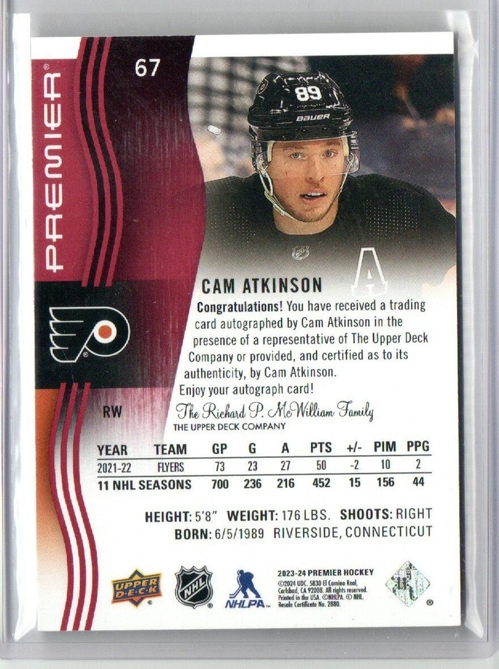 2023-24 Upper Deck Premier Cam Atkinson Auto #67 Philadephia Flyers | eBay
