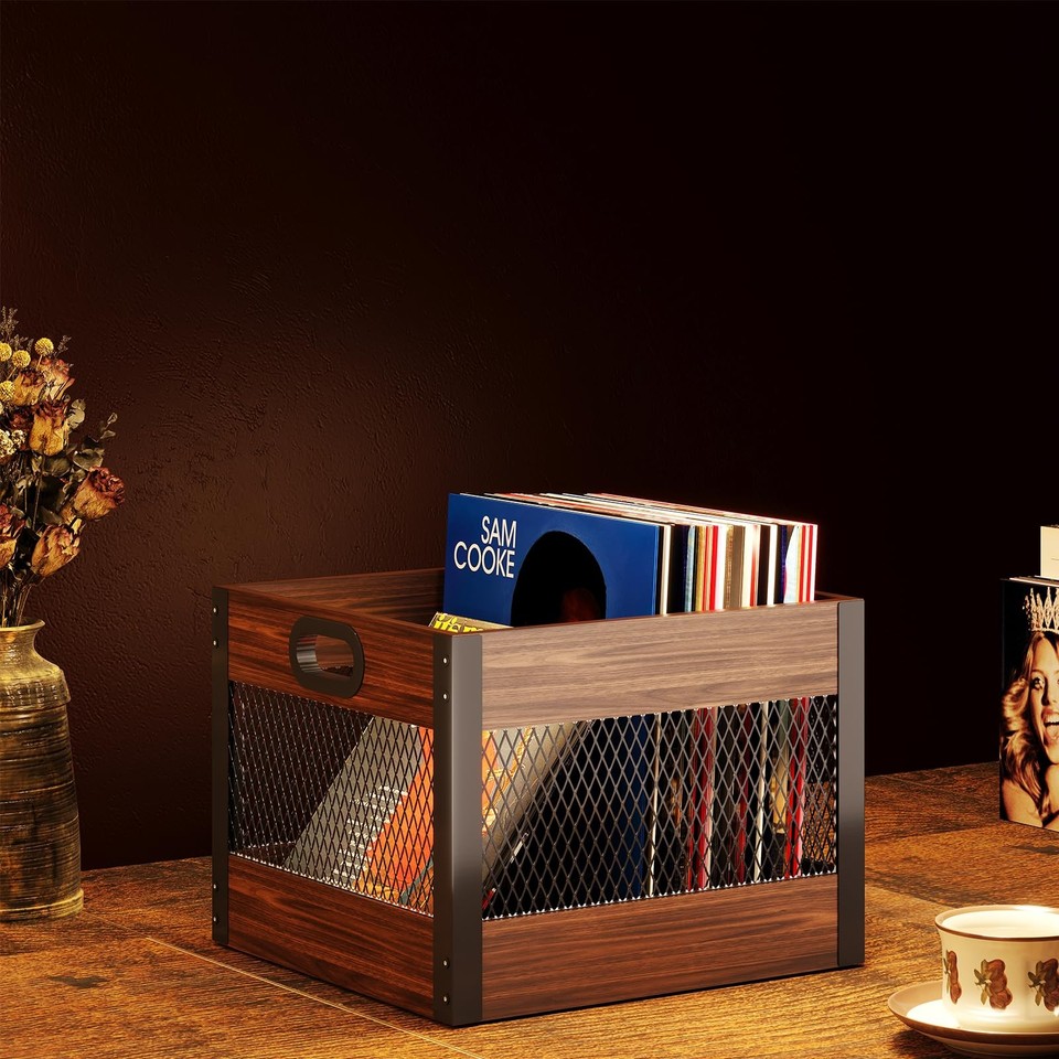 Vinyl Record Storage Crate, Wooden LP Album Shelf Vinyl Storage Cube ...