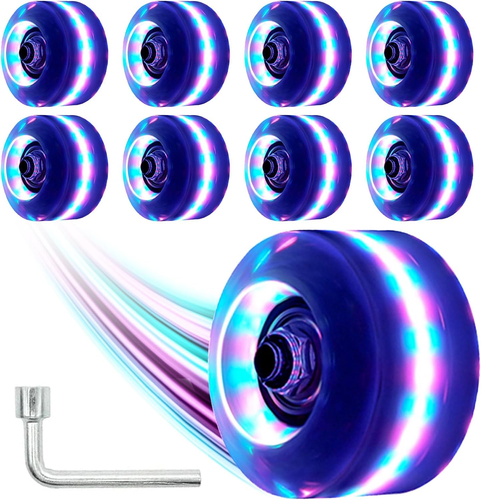 Light up Roller Skate Wheels 8 Pack, 78A Hardness LED Skateboard Wheels ...