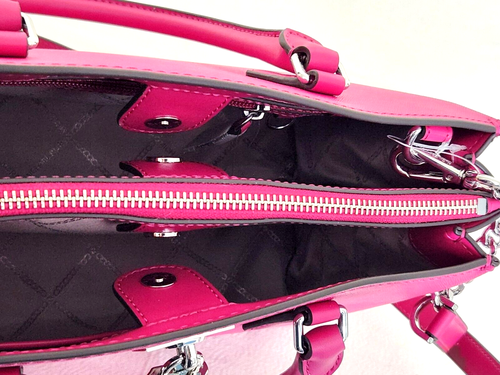 🌞MICHAEL KORS RUBY DEEP FUCHSIA PINK SILVER SAFFIANO LEATHER SATCHEL ...