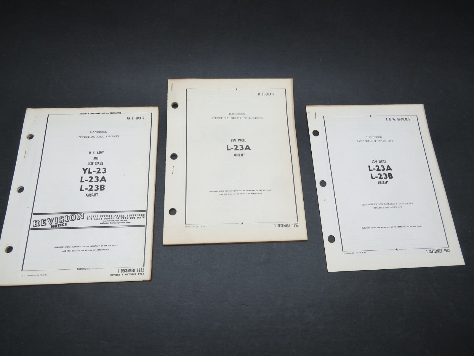 3 Original 1952-53 Army & USAF Beechcraft L-23 Seminole Maintenance ...