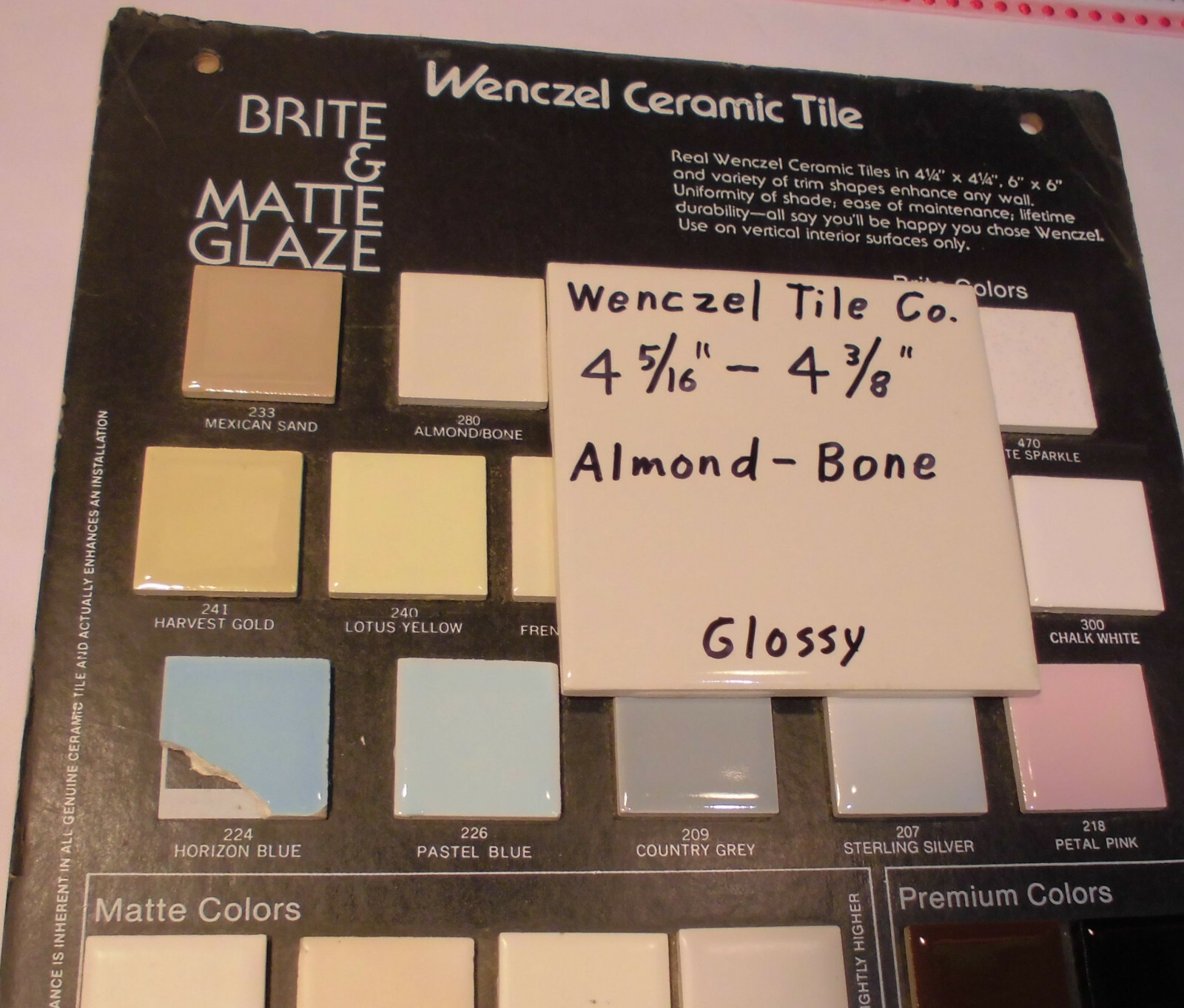 1 pc. *Almond - Bone* Glossy Ceramic Tile by Wenczel Tile Co. 4-5/16 ...