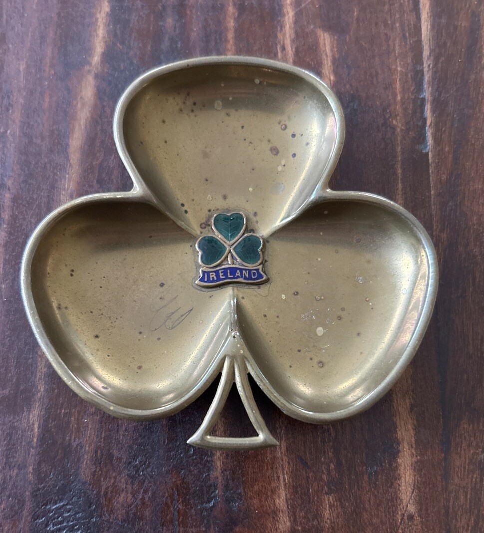 Small Enamel Shamrock Brass Trinket Dish; 3 5/8”x 3 5/8” Made In ...