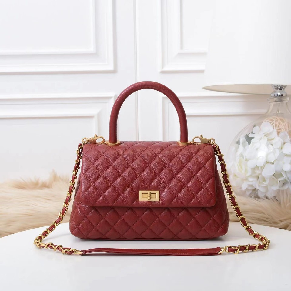 20/26/28 Quilted Real Leather Flap Purse Tote Shoulder Bag Handbag w ...