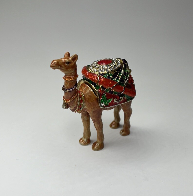 Jeweled Camel Trinket Box Small Gold tone Hinged w/ Rhinestones ...