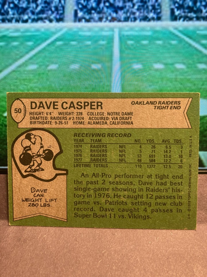 1978 Topps #50 Dave Casper Football Card Oakland Raiders | eBay