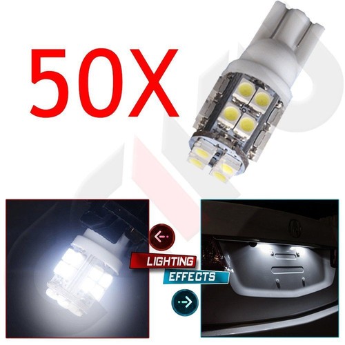 50x White 20SMD T10 W5W 168 12V LED Bulbs License Plate Instrument ...