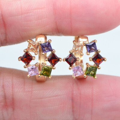 18K Yellow Gold Filled Multicolour Topaz Hollow Out Hexagram Huggie ...