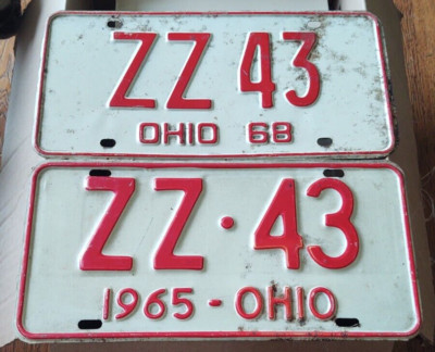2 Vtg Ohio License Plates ZZ-43 , 1965 & 1968 | eBay