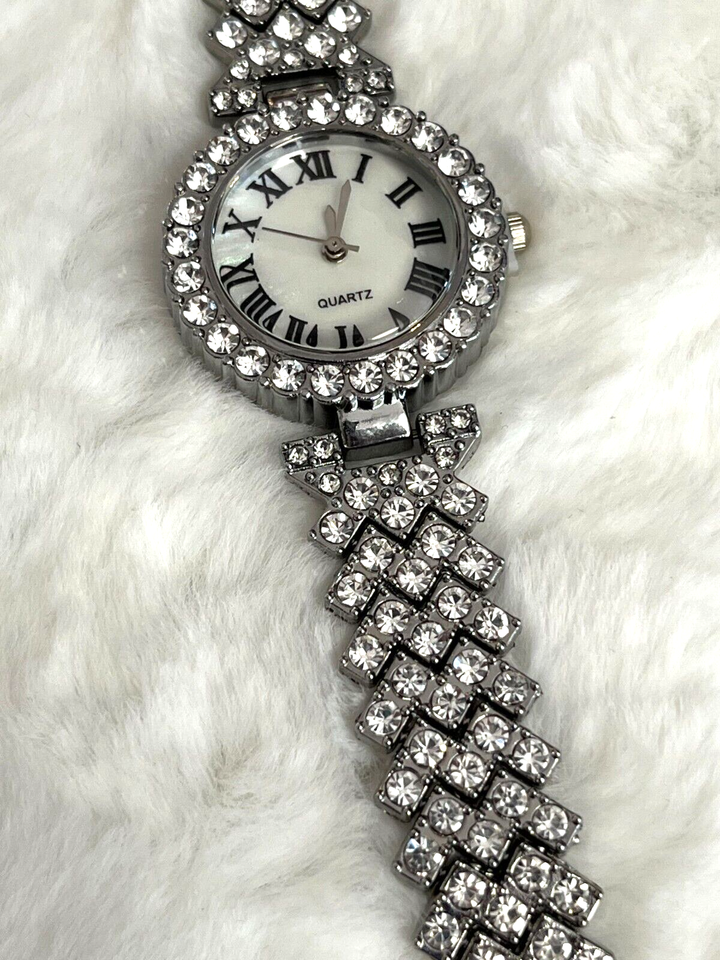 Classy Bracelet Wrist Watch for Women Ladies Silver Tone Cubic Zirconia ...