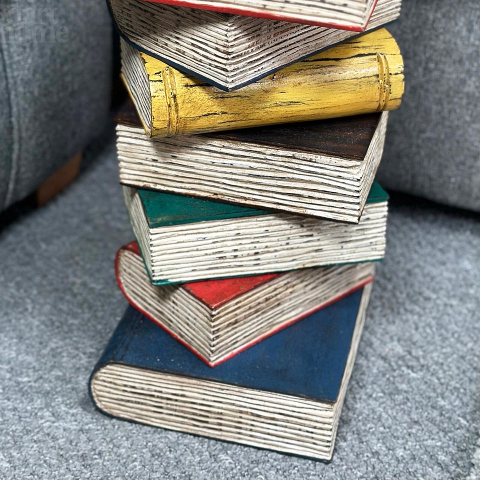 Coloured Book Stack Table Hand Carved Solid Wood Side End Coffee Stand ...