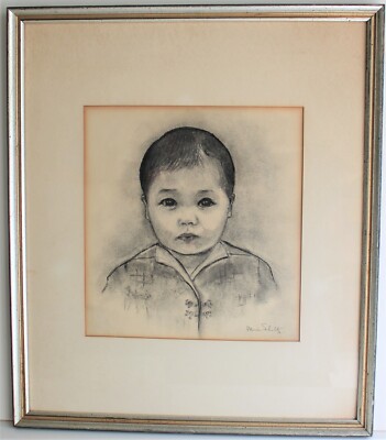 VINTAGE ORIGINAL PENCIL ON PAPER DRAWING SIGNED SCHULTZ CHILD BOY ...