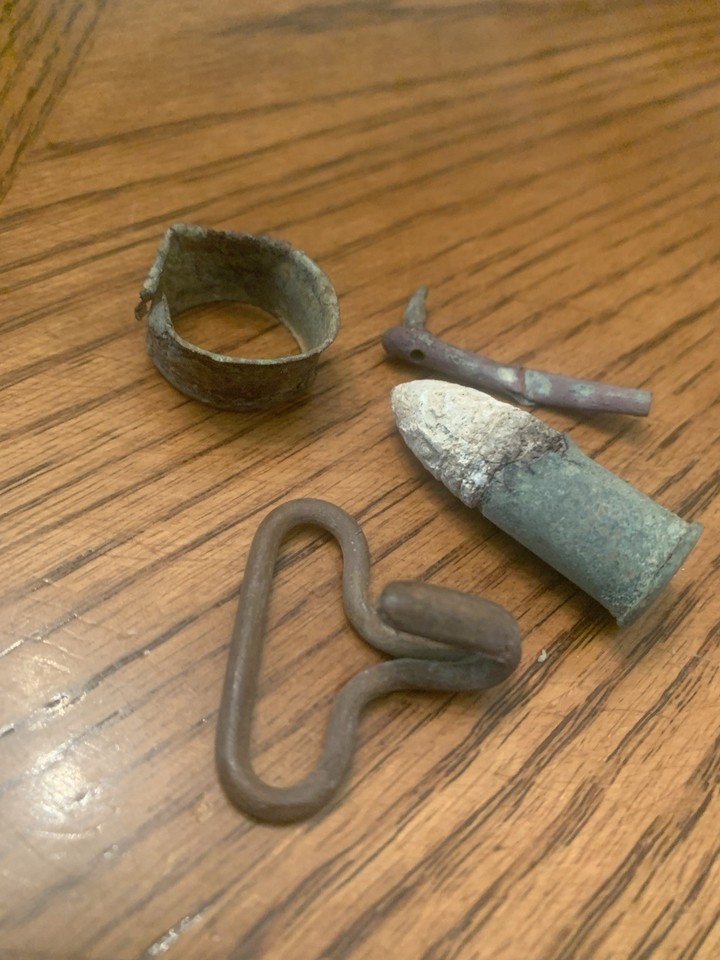 Civil War Dug Lot Canteen Spout, Friction Primer, Knapsack Hook ...