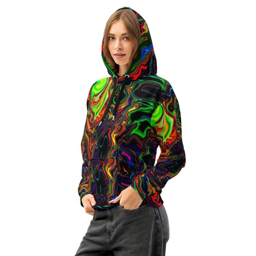 Black Neon Psychedelic Hoodie, Gothic Trippy Sweaters, Psychedelic Rave ...