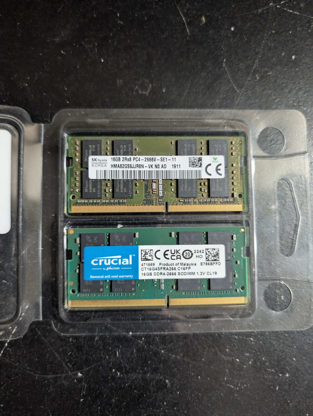 32GB (2x16GB) SODIMM DDR4 2666 MISMATCHED RAM MODULES SKhynix/Crucial ...