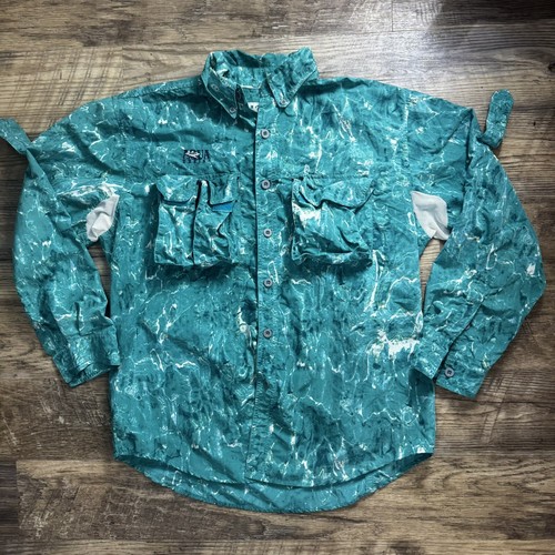 Vintage Fly Fishing Shirt Aqua Design Vented Men’s XL Extra Pockets ...