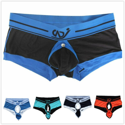 Sexy Men Open Back Boxer Shorts Buckled Pouch Underwear Bikini Briefs ...