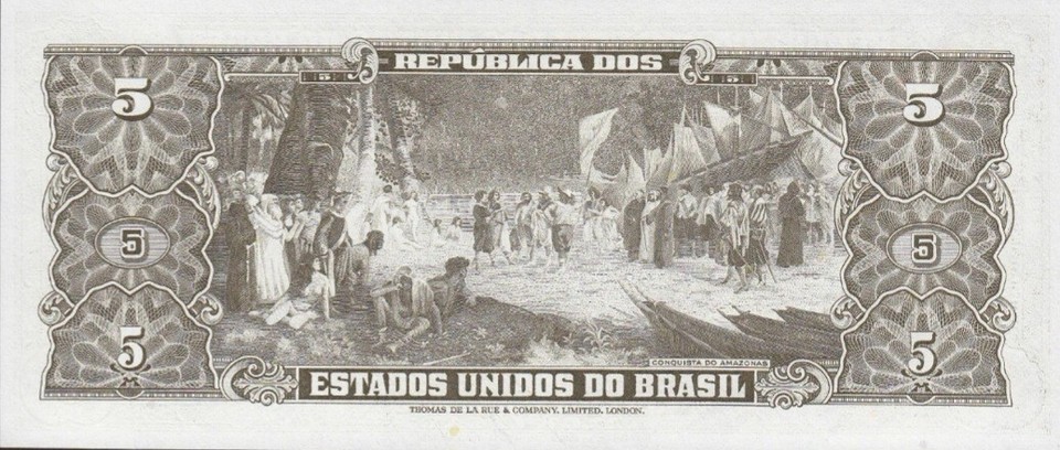 1964 Brazilian 5 Cruzeiros Bill Note. Single Five Brazil Uncirculated ...