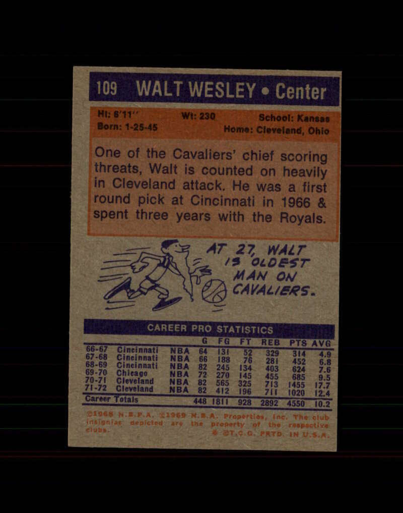 1972-73 Topps - #109 Walt Wesley for sale online | eBay