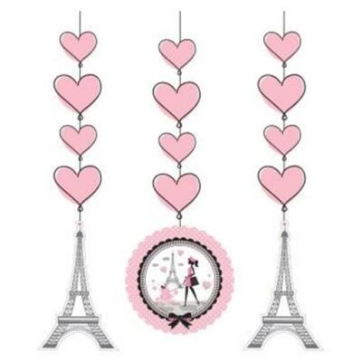 Party in Paris Hanging Cutouts 3 Pack 36" Paper Girl Birthday Party ...