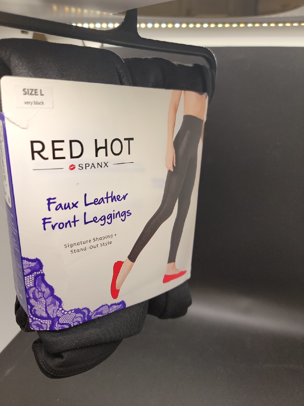 SPANX Red Hot Faux Leather Panel High Waist Leggings Very Black Size L ...