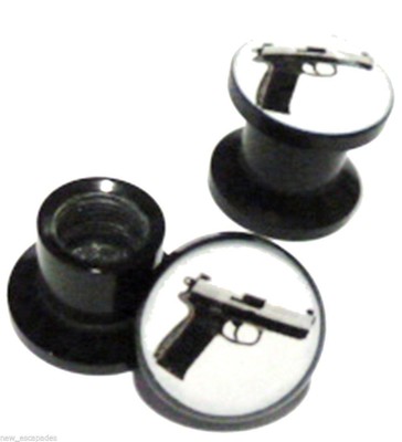 PAIR-Pistol Gun Acrylic Screw On Stash Black Ear Plugs 08mm/0 Gauge | eBay