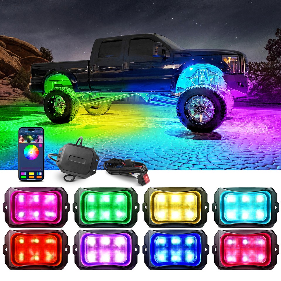 MICTUNING C2 Max RGB-IC LED Rock Lights 8 Pods Underglow Underbody Neon ...