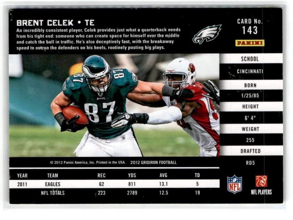 2012 Panini Gridiron Football #143 Brent Celek Philadelphia Eagles | eBay