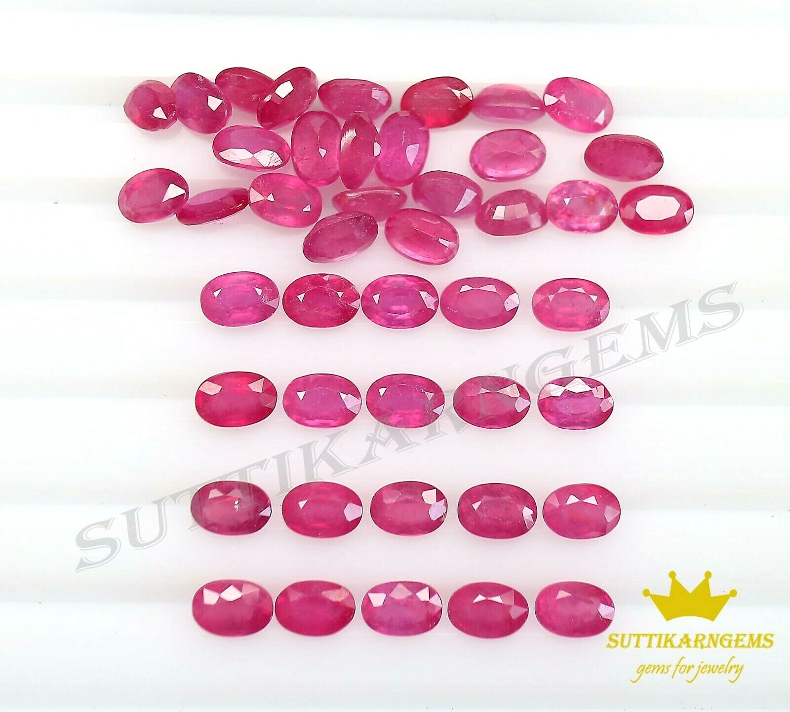 6x4 MM 10 Pcs Natural Pinkish Red Ruby Oval Loose Gemstone,Glass filled ...