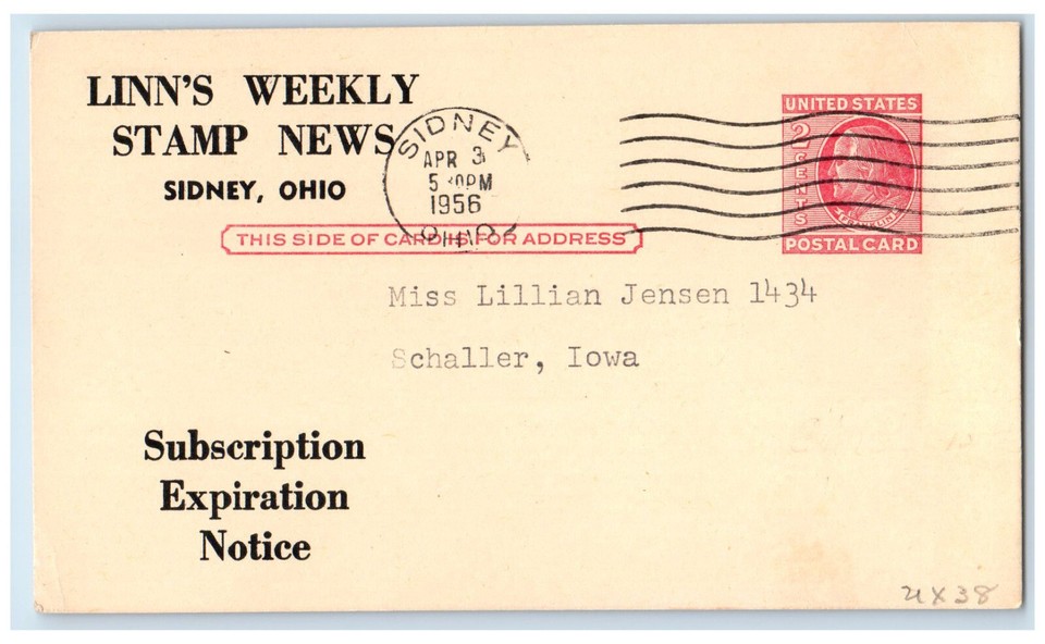 1956 Linn's Weekly Stamp News Sidney Ohio OH Posted Vintage Postal Card ...