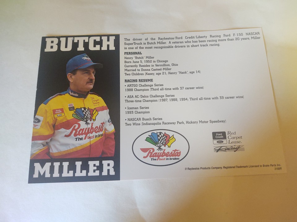 NASCAR Postcard Butch Miller #98 Rabestos Ford Craftsman Truck 1996 | eBay