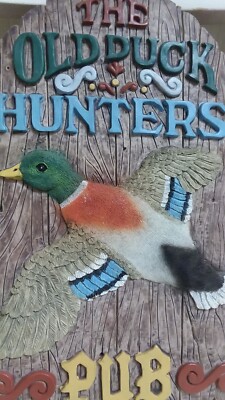 Vtg The Old Duck Hunters Pub Wall Art Plaque Cabin Man Cave Decor ...
