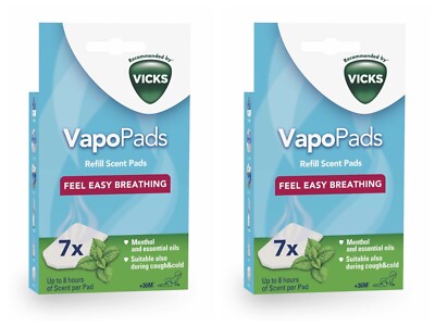 2 x Vicks MENTHOL Vapo Pads Scent Pads 14 Refills for Blocked Nose Cold ...