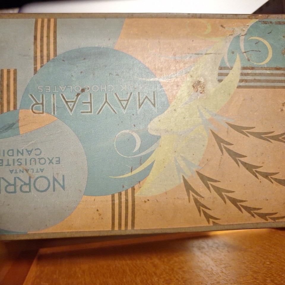 Vtg Mayfair Milk Chocolates Tin Box Hinged Lid Norris Atlanta Exquisite ...