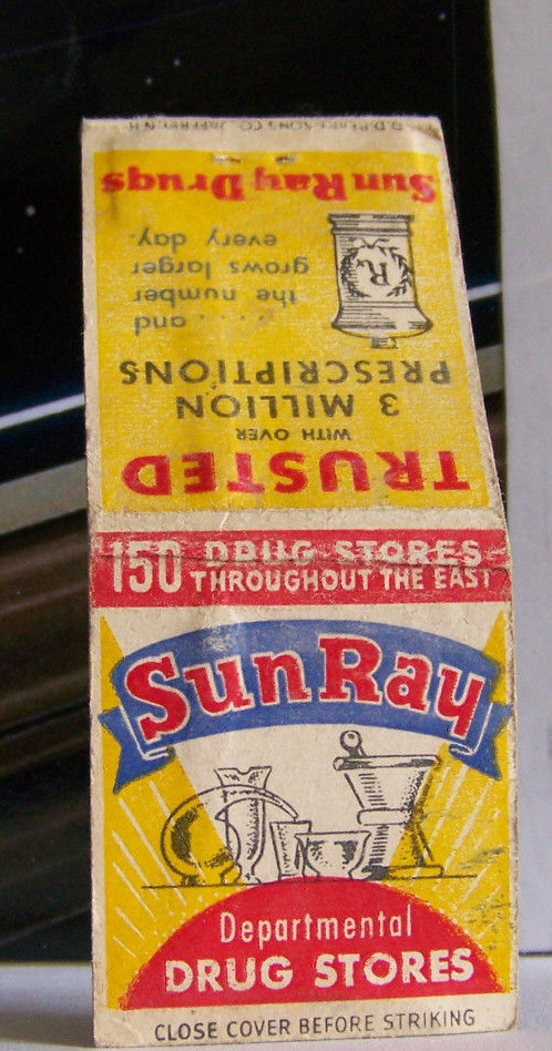 Rare Vintage Matchbook Cover Sun Ray Drug Stores Pharmacy Prescriptions ...