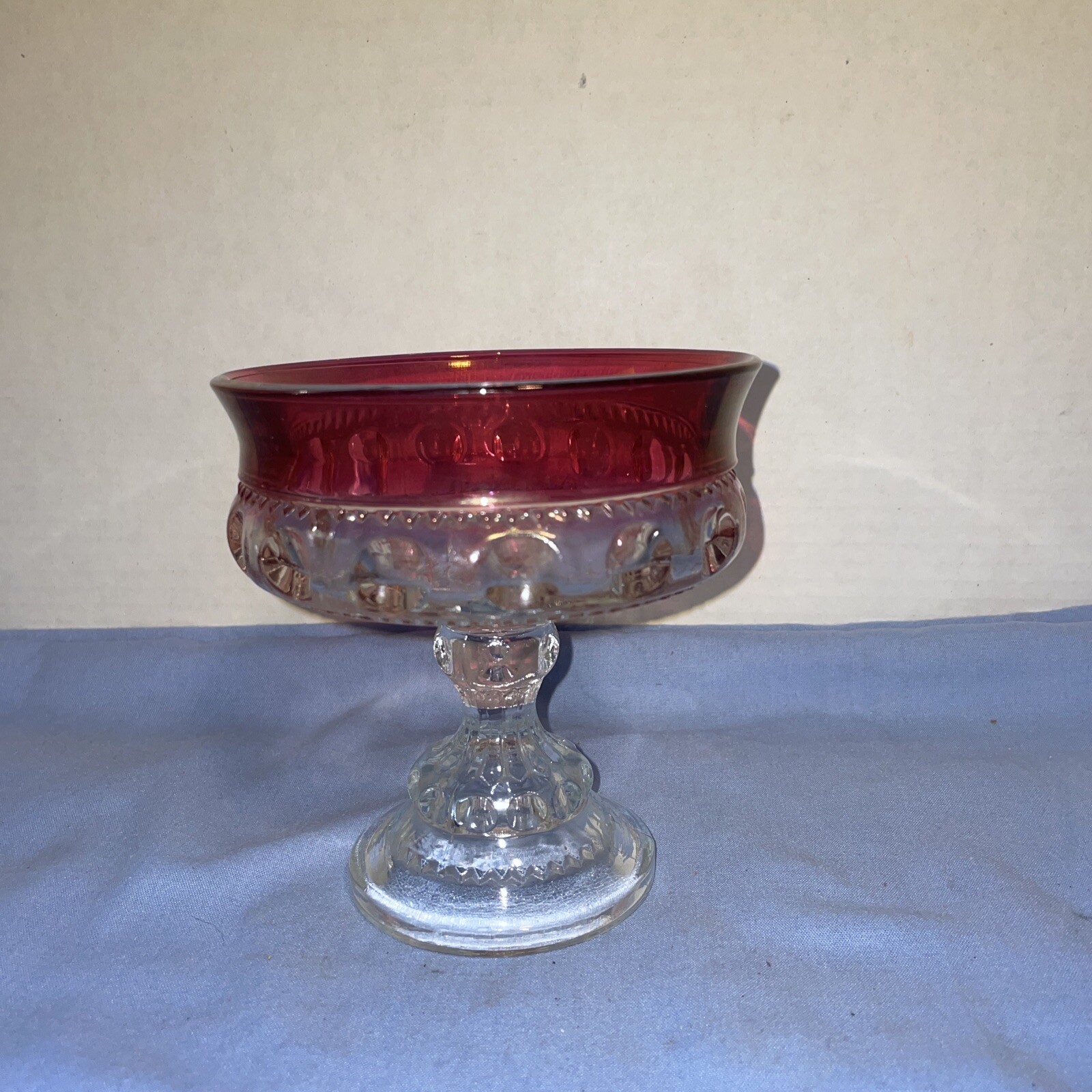 Vintage Tiffin King's Crown Red Footed Bowl, Thumbprint Ruby Red Candy ...