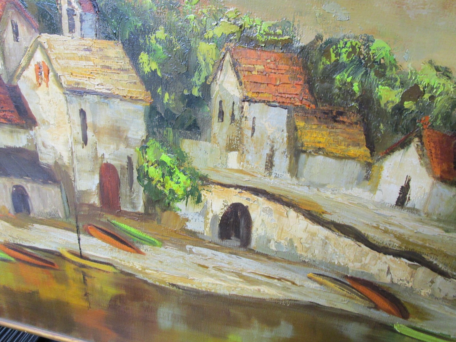 Vintage ORIGINAL JEAN MAIO OIL PAINTING "VILLAGE AT THE SEA" Huge 24 ...