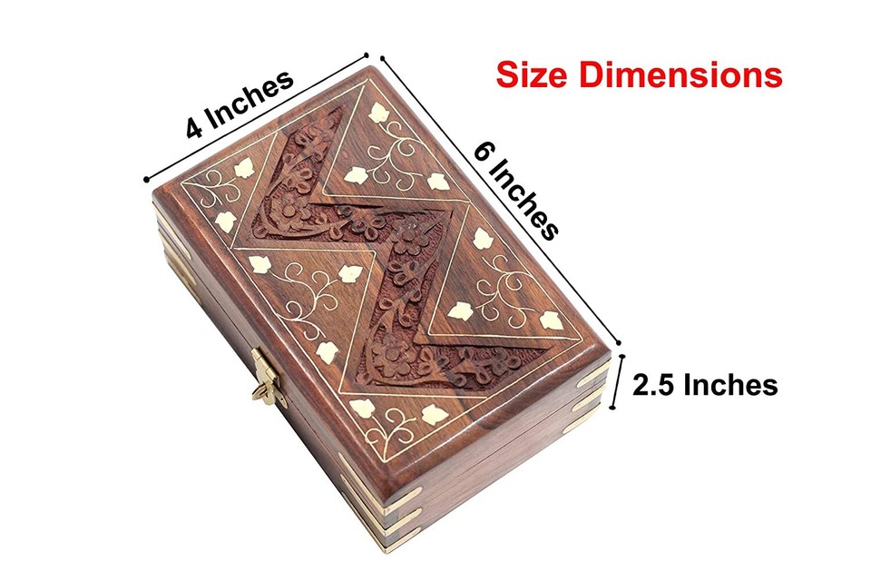 Handmade Wooden Carved Brass Fitted Jewelry Storage Box 6 x 4 Inch ...