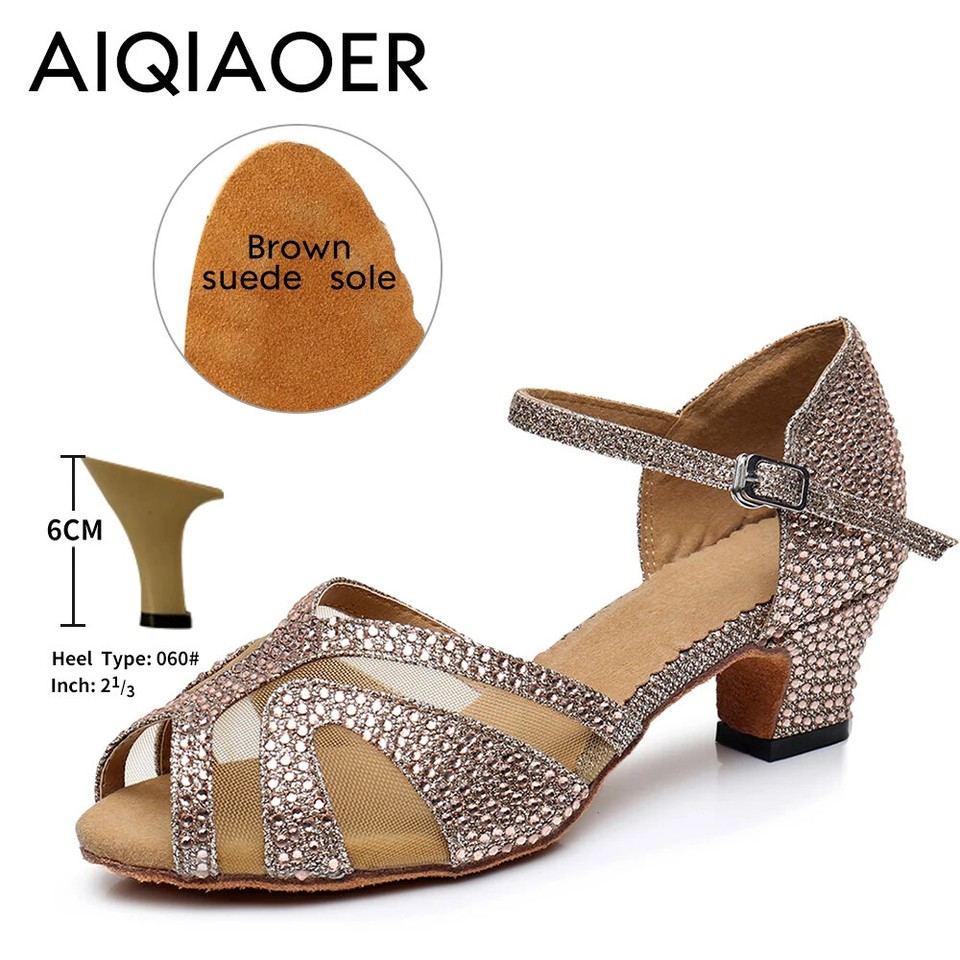 Bronze Latin Dance Shoe Women Tango Ballroom High Heel Cuba Heel ...