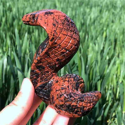 290g Carved Natural Red Obsidian Snake Reiki Quartz Crystal Skull ...