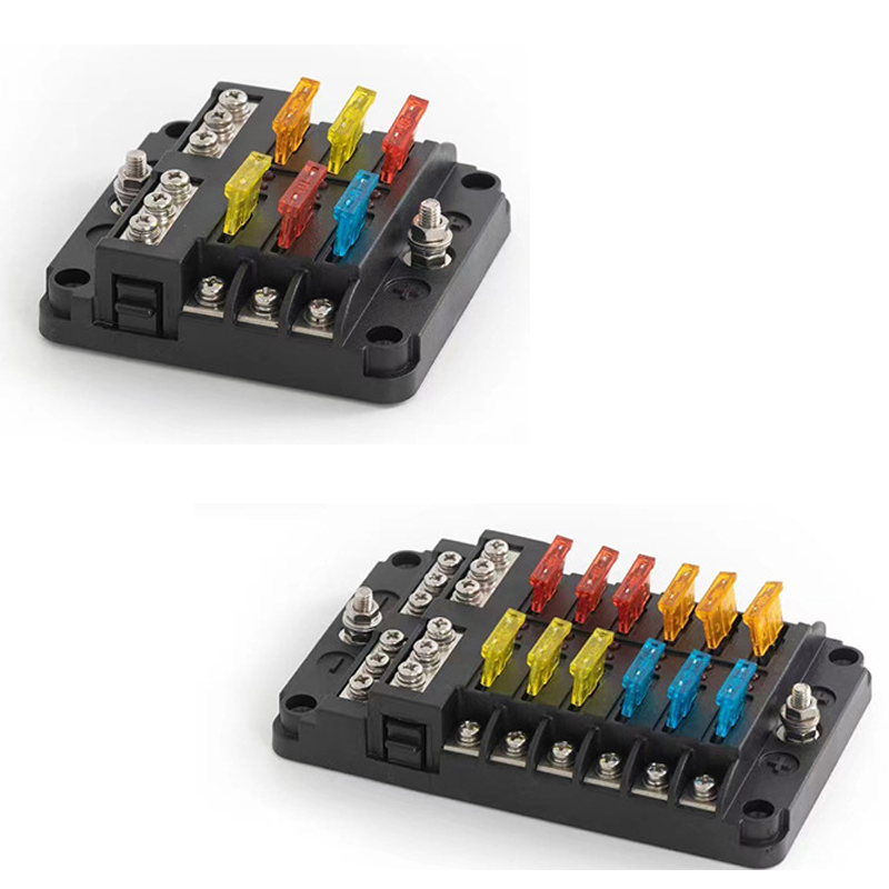 6Way 12Way Balck 12V/24V Blade Fuse Box Bus Bar Terminal Stud with LED ...