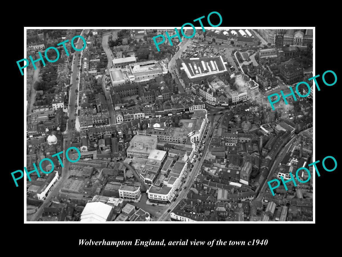 OLD POSTCARD SIZE PHOTO WOLVERHAMPTON ENGLAND AERIAL VIEW OF TOWN c1940 ...