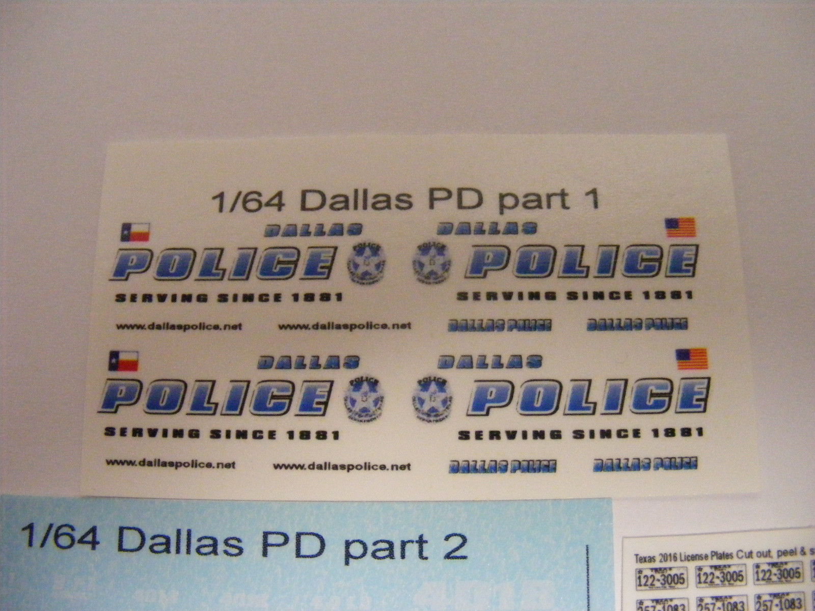 Dallas TX Police 1:64 Water Slide Decals Fits GL & Other Diecast | eBay