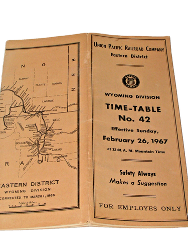 1967 UPRR Union Pacific Railroad Employee Timetable #42 Wyoming ...