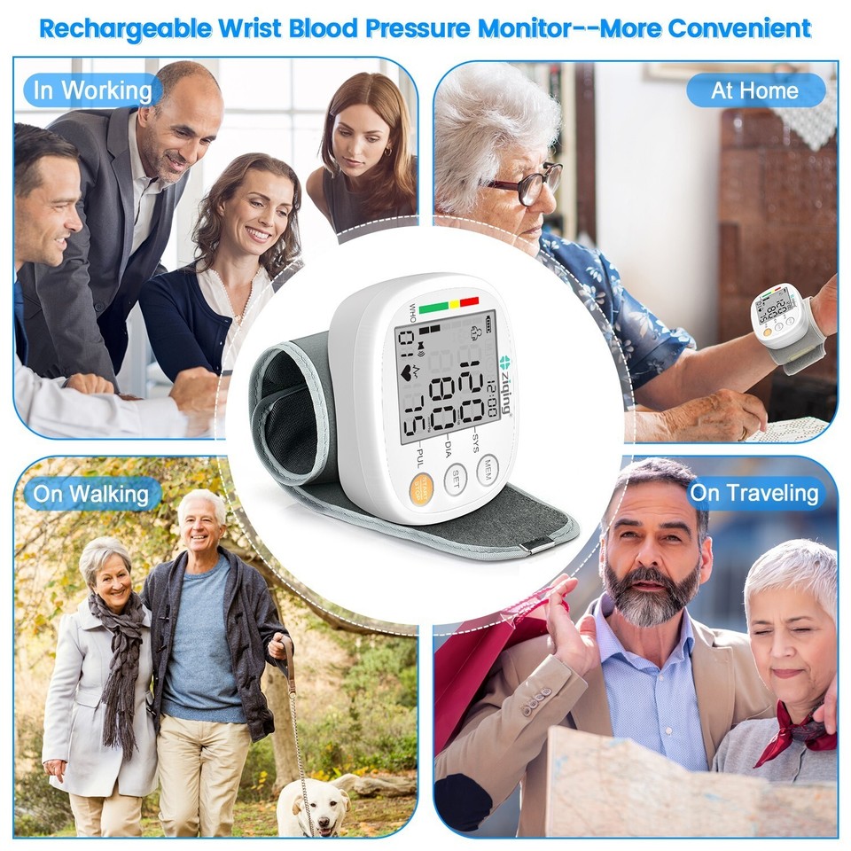 LCD Digital Wrist Blood Pressure Monitor BP Cuff Gauge Automatic ...