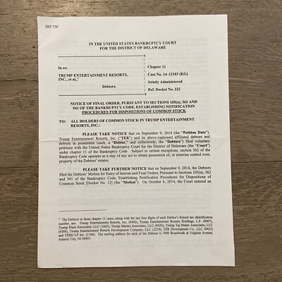 Trump Entertainment Resorts Bankruptcy Notice Sep 2014 President Trump ...