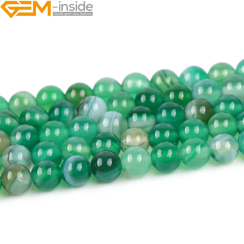 Natural Green Agate Banded Gem Stone Beads For Jewelry Making Strand 15 ...