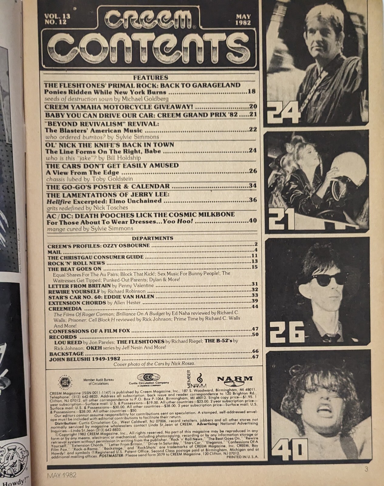 Creem Magazine May 1982 The Cars, Blasters, Fleshtones, Ozzy, AC/DC ...