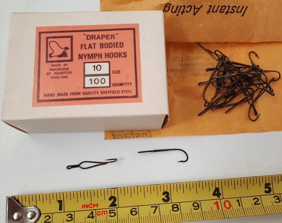 Partridge DRAPER FLAT BODIED NYMPH Hooks FLY TYING sizes 6, 8, 10 & 16 ...