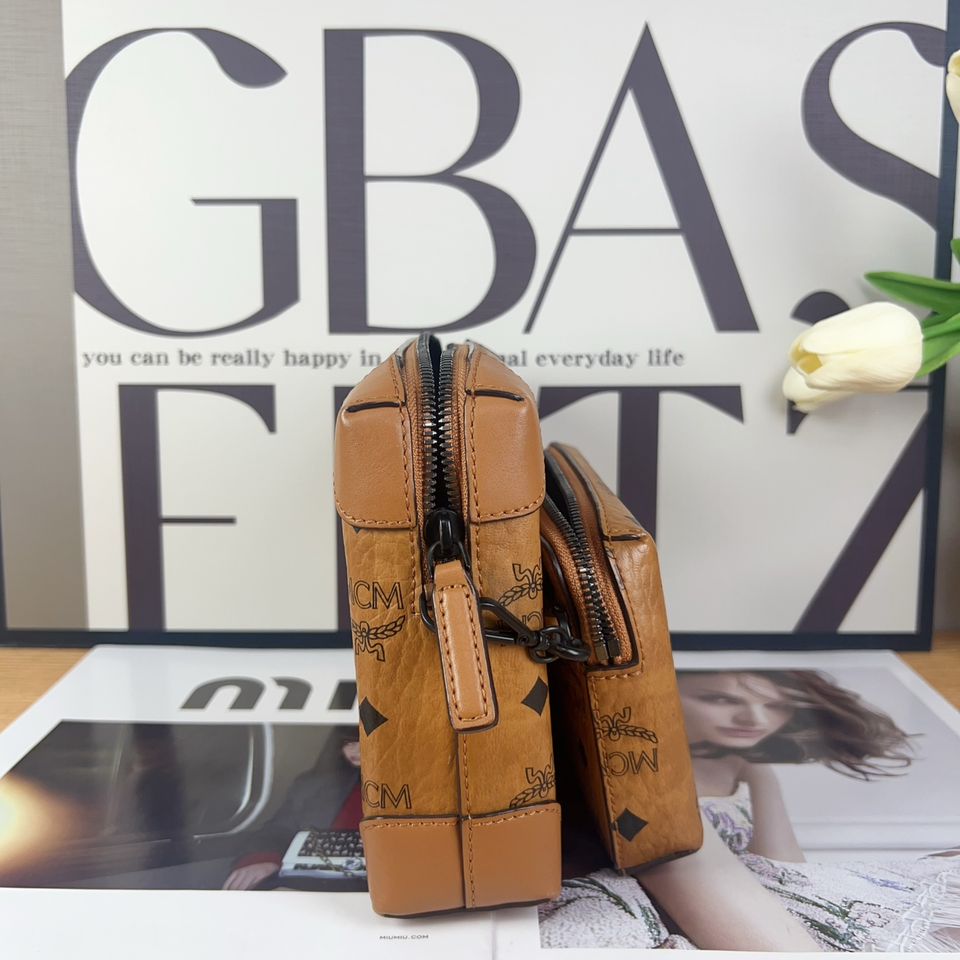 MCM Trio Set Cognac Visetos Leather Crossbody Bag (3-Piece) 10 x 22.5 x ...